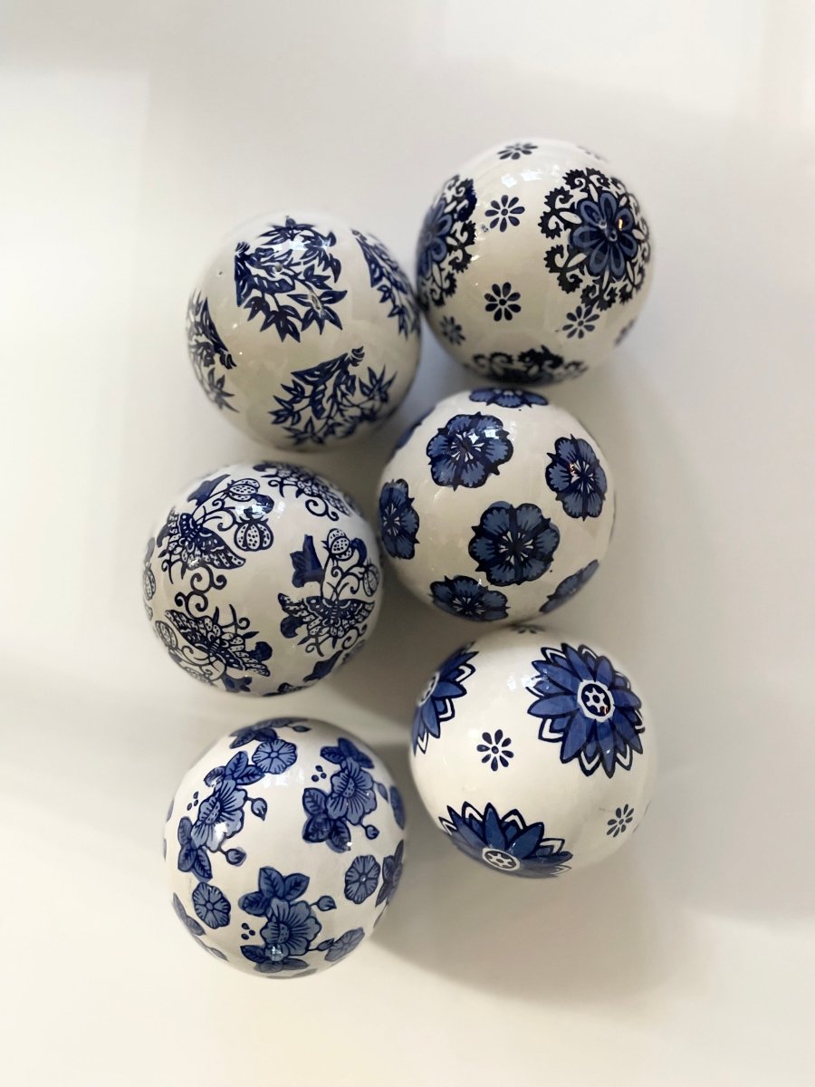 6 Piece Decorative Ceramic Orbs Sculpture Blue Porcelain Balls for Cen ...