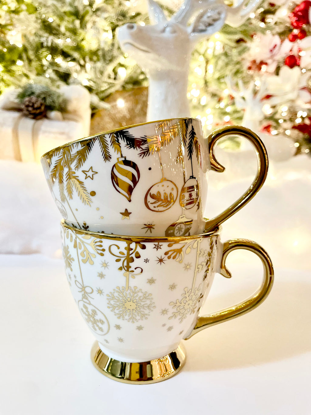 Cream & Gold Trim Porcelain Coffee Mug With Holliday Design ...