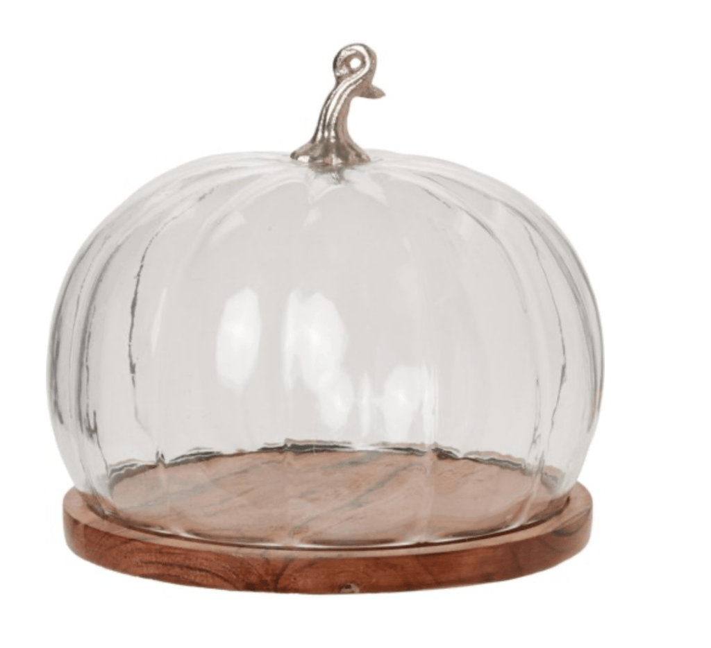 Glass Pumpkin Cloche with Wood Pedestal- Cheeseboard – DesignedBy The Boss