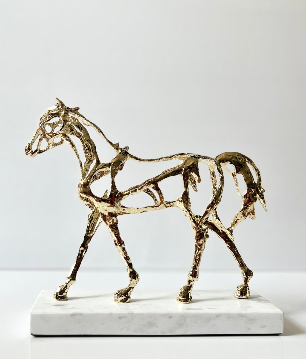Gold Horse Sculpture Statue With Marble Base By designed By The Boss ...