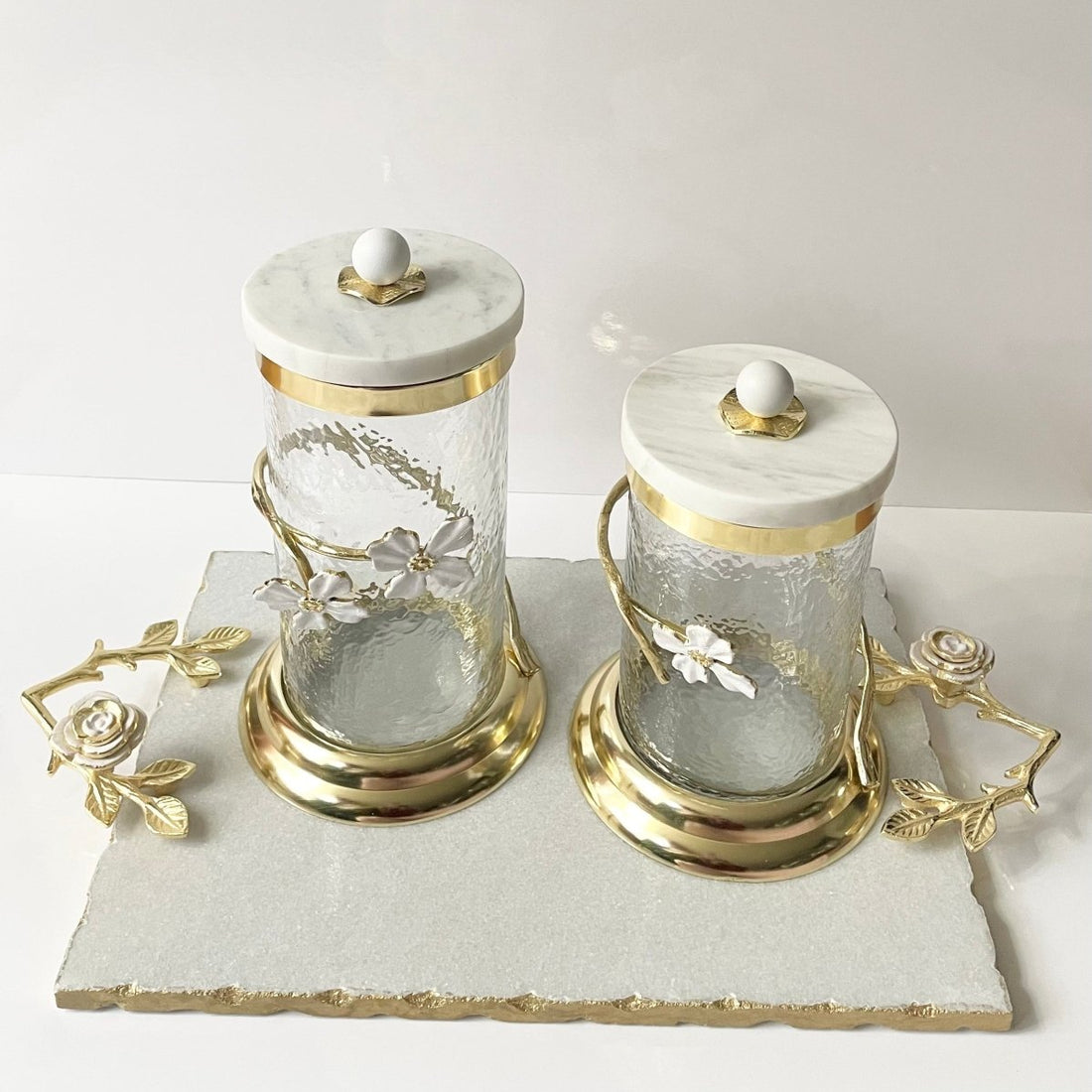 Hammered Glass Gold & White Jasmine Flower Canister By Designed By The ...