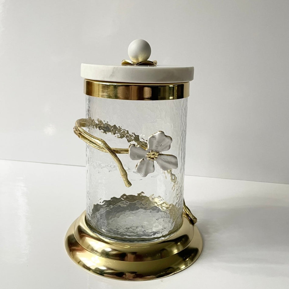 Hammered Glass Gold & White Jasmine Flower Canister By Designed By The ...