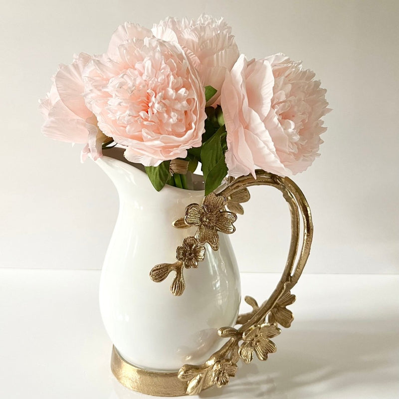White Ceramic Pitcher With Gold Flower Details – DesignedBy The Boss