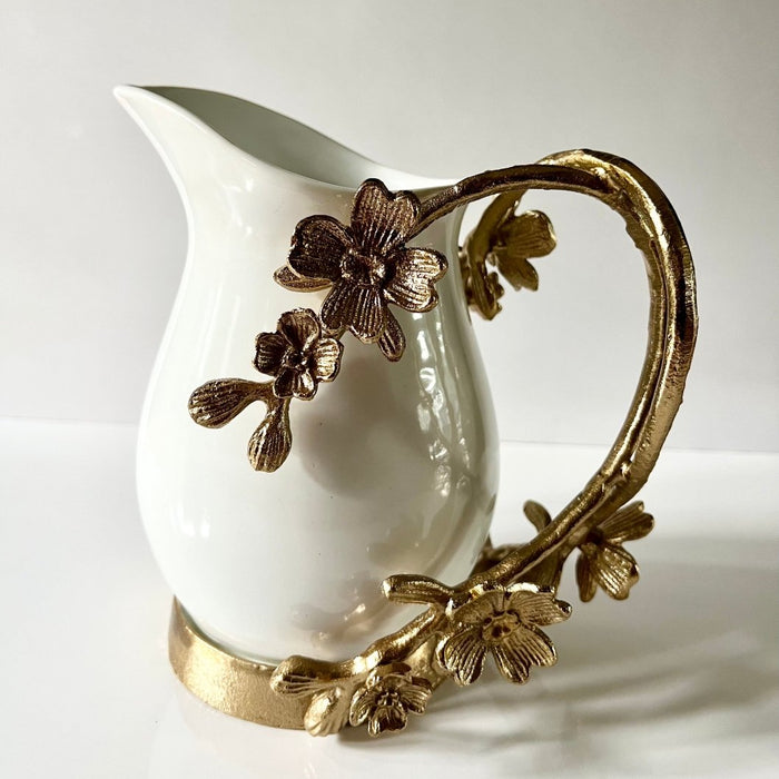 White Ceramic Pitcher With Gold Flower Details – DesignedBy The Boss