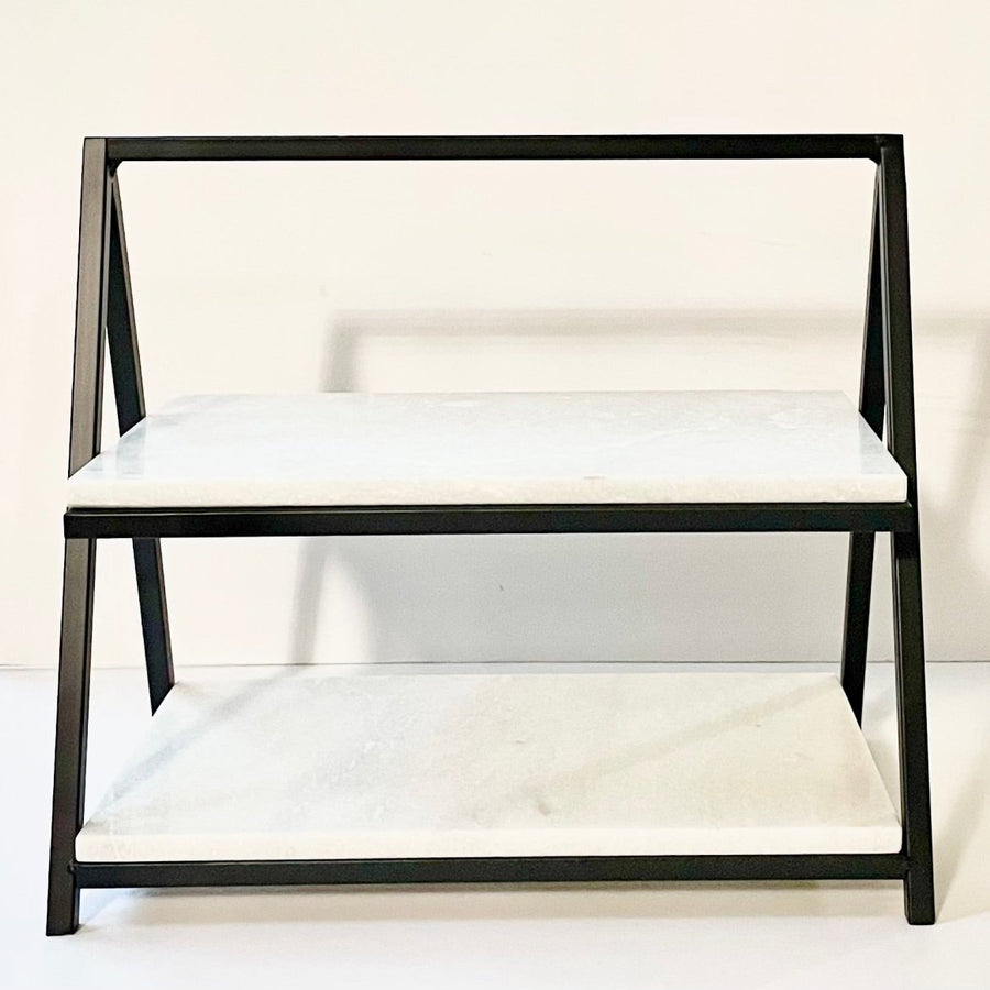 X-Large Two Tiered Marble Stand with Accent Gold ( 10’’L x 16"W x 15 ...