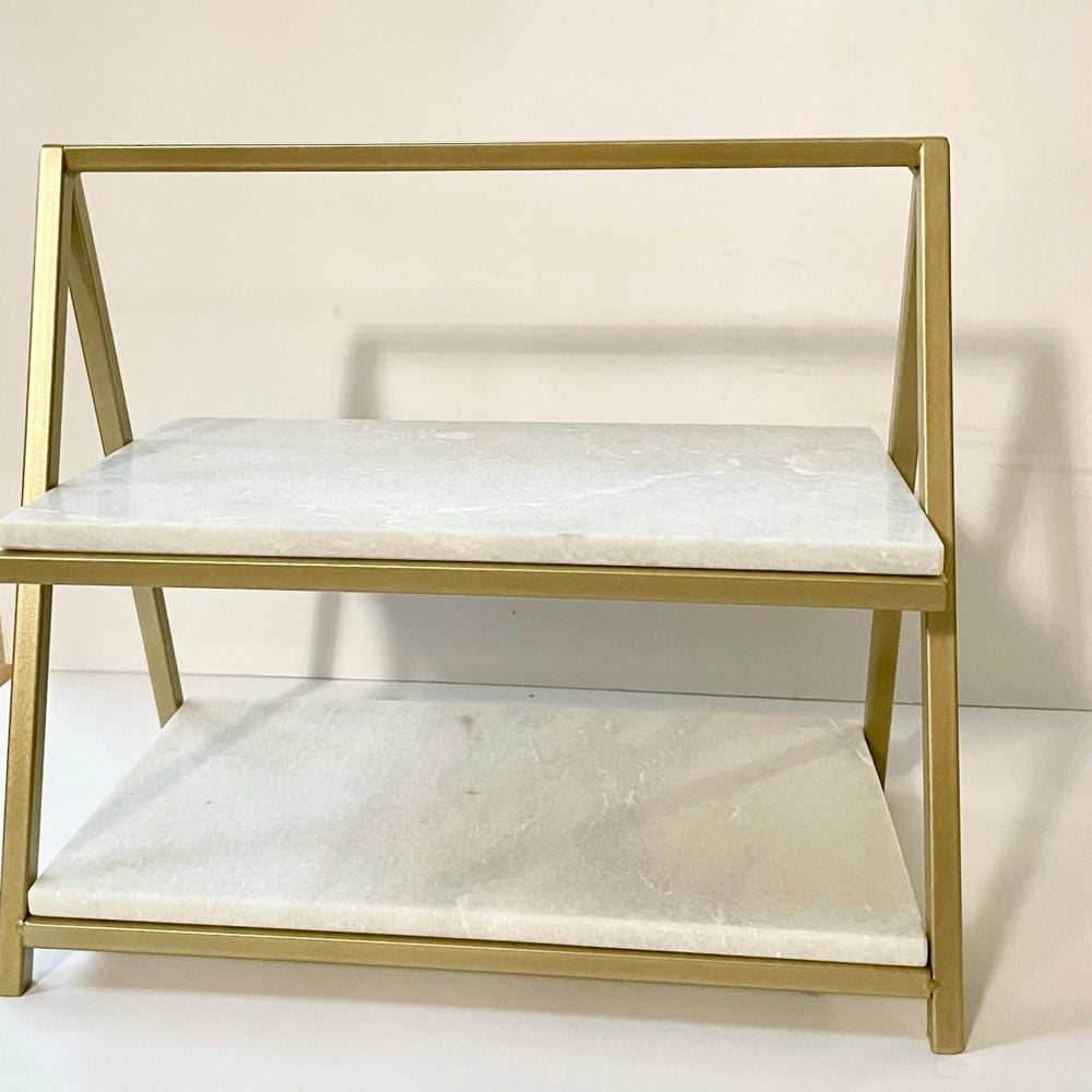 X-Large Two Tiered Marble Stand with Accent Gold ( 10’’L x 16"W x 15 ...