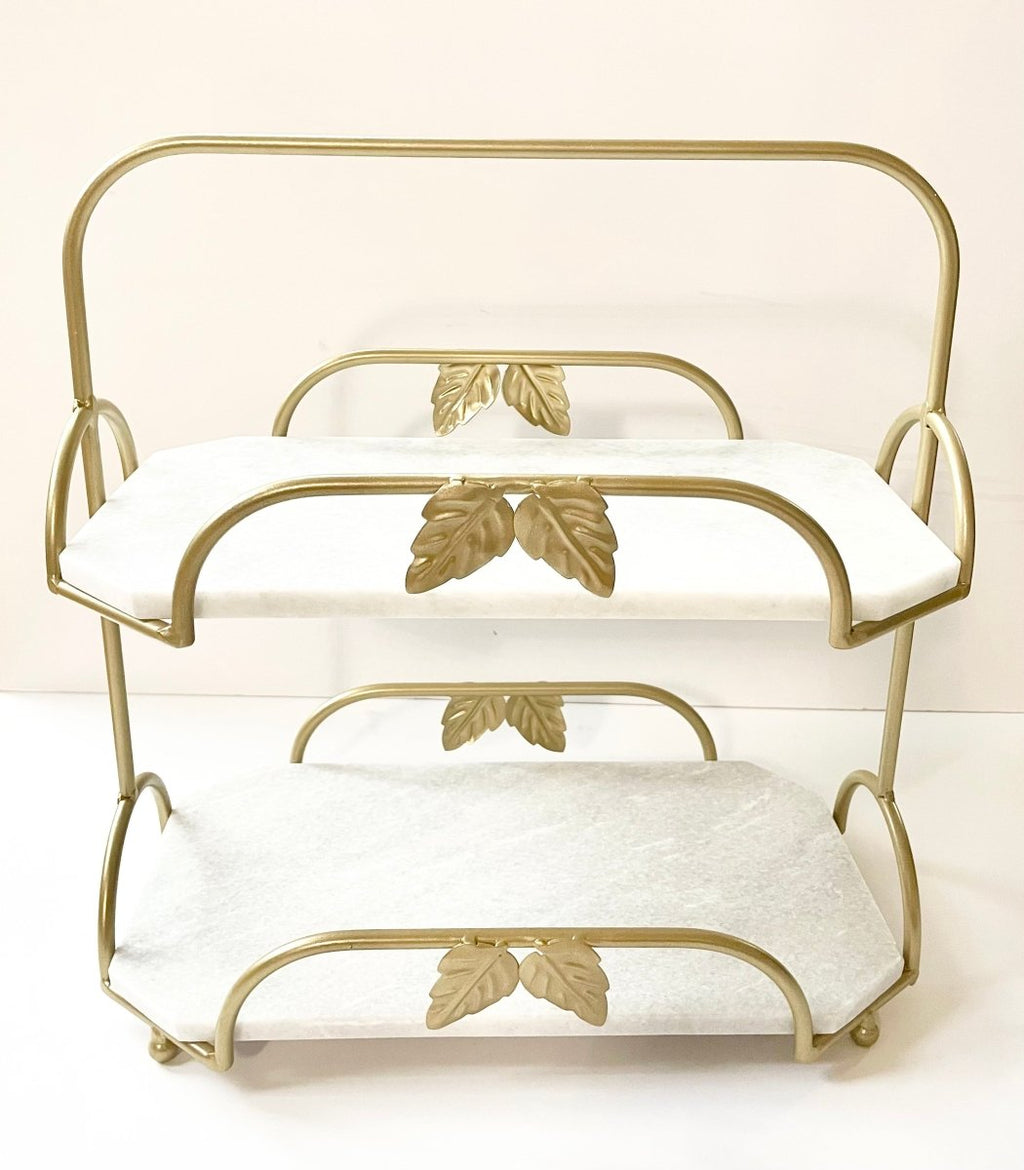 X-Large Two Tiered Marble Stand with Gold Leaf Edge (15’’L x 9"W x 16 ...
