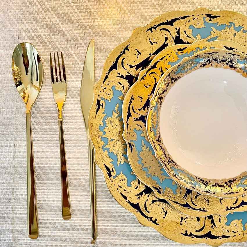 12-Piece Dinnerware Set, Service For 4, Luxury Embossed Gold Tableware ...