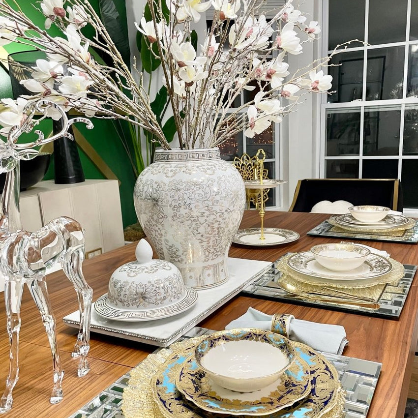 12-Piece Dinnerware Set, Service For 4, Luxury Embossed Gold Tableware – DesignedBy The Boss