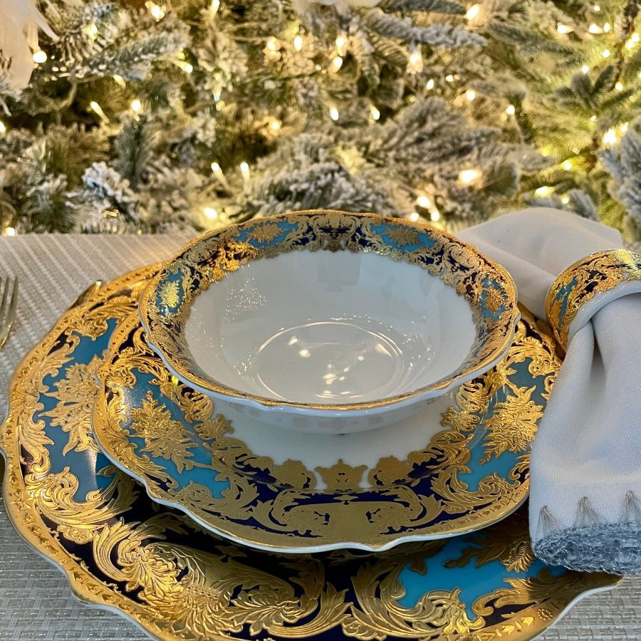 12-Piece Dinnerware Set, Service For 4, Luxury Embossed Gold Tableware ...