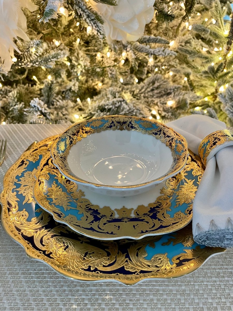 12-Piece Dinnerware Set, Service For 4, Luxury Embossed Gold Tableware ...