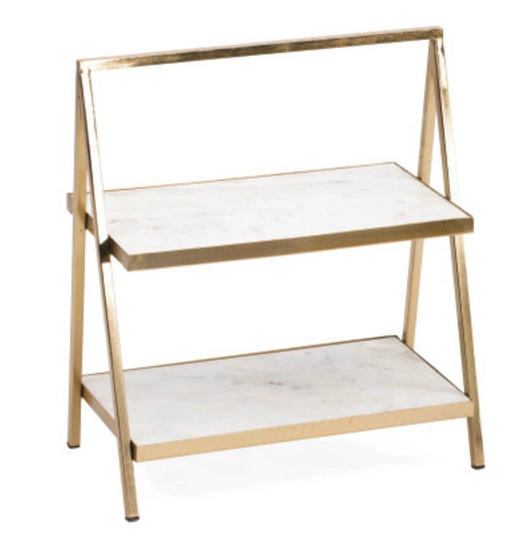 Two Tiered Marble Stand with Accent Gold – DesignedBy The Boss