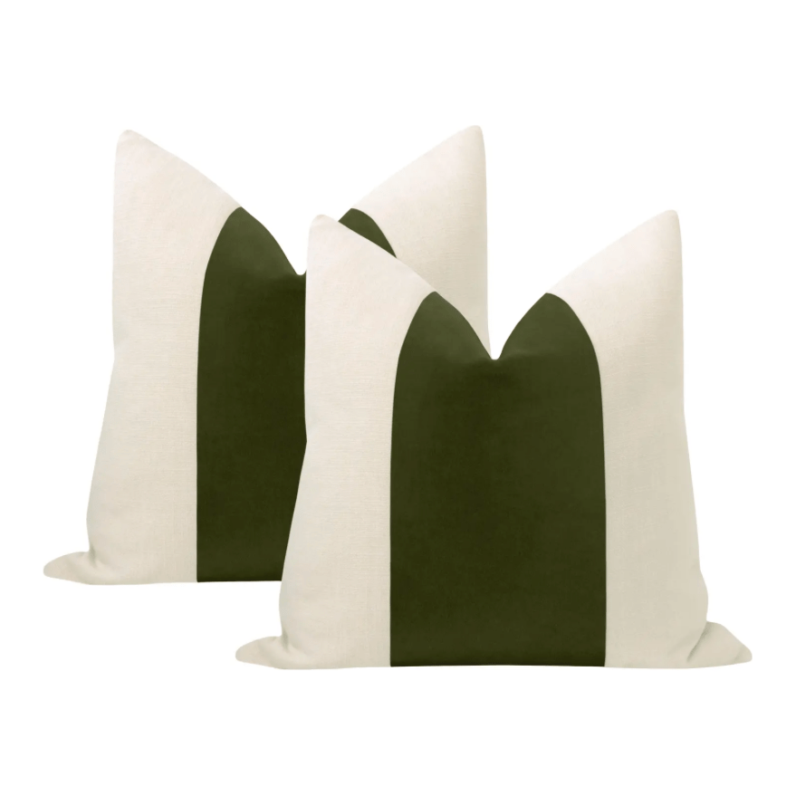 22" Italian Velvet Panel & Linen Pillows - a Pair ( Set Of 2) Luxe Col ...