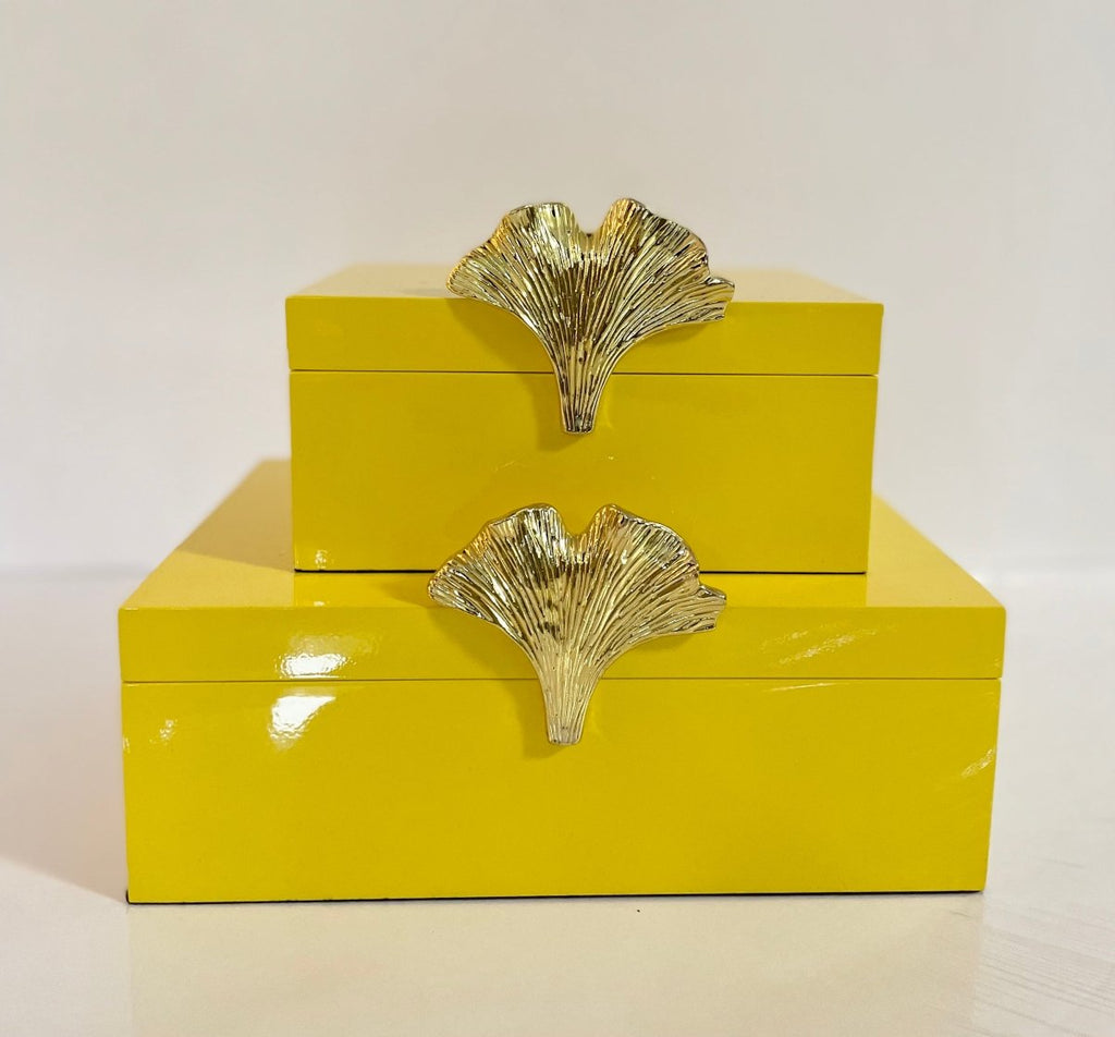 Bright Yellow Lacquer Hinged Storage Decorative Boxes (Set Of 2 ...