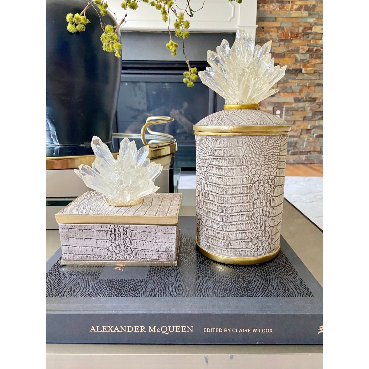 Decorative Crystal Flower Boxes with High Quality Leather Resin Cases ...