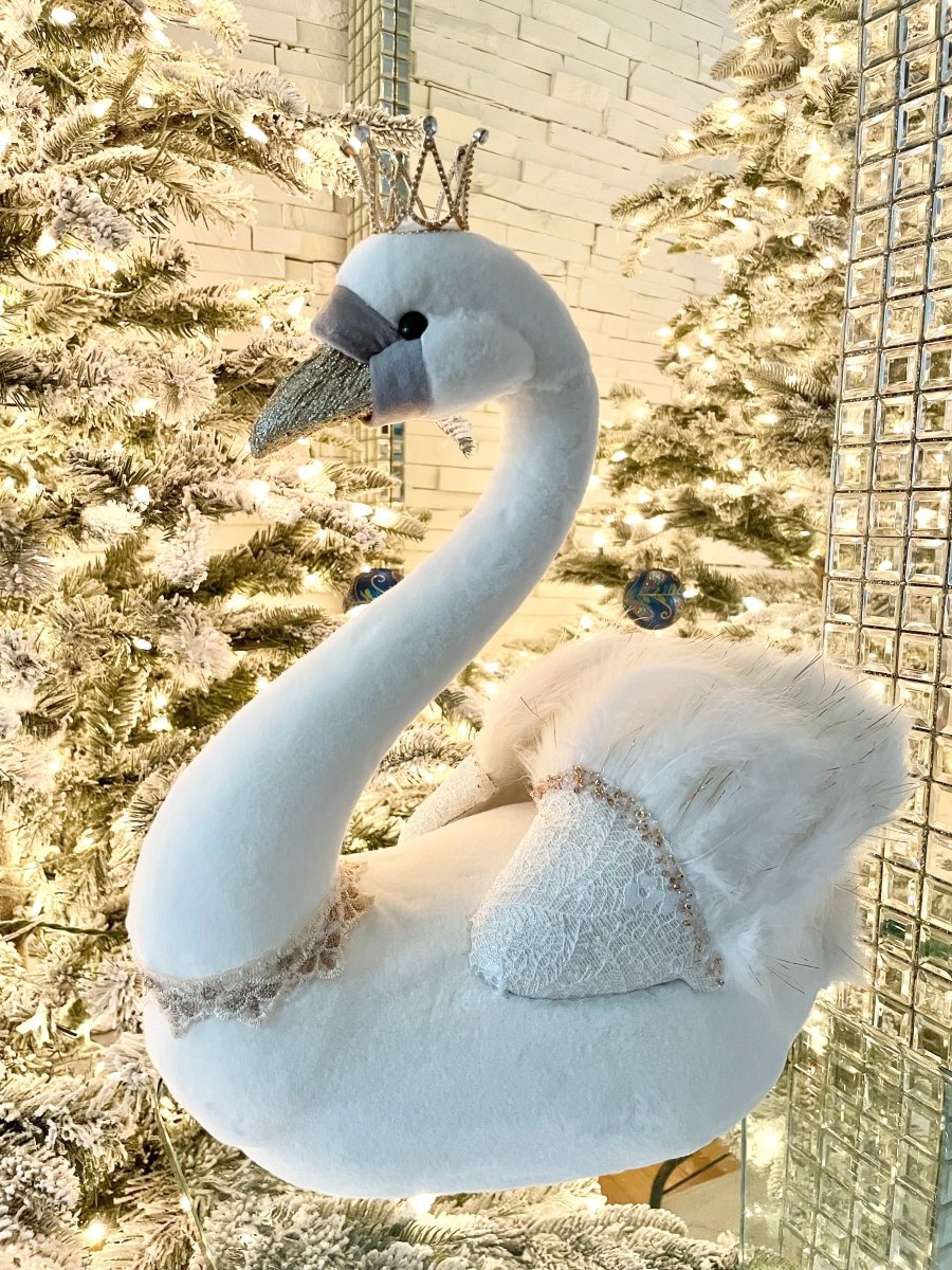 Large White Elegant Furry Swan Decoration – DesignedBy The Boss