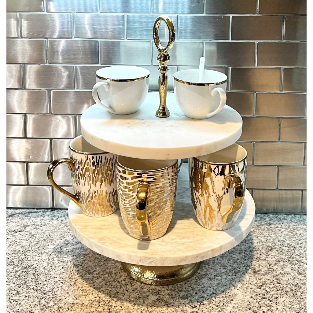 Marble Two Tiered Stand with Accent Gold – DesignedBy The Boss