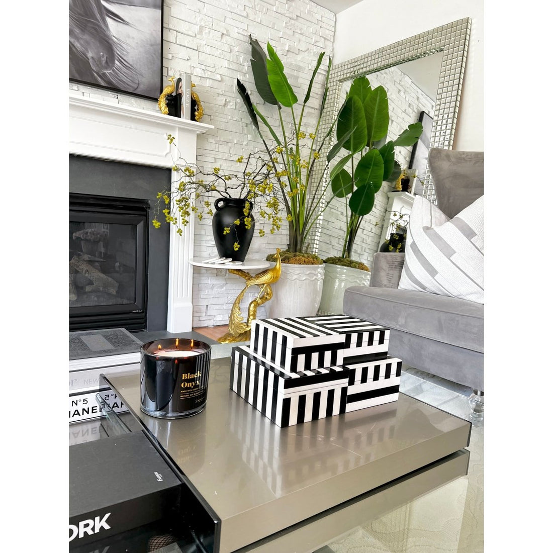 Resin 2-Piece Set Striped Boxes Black/White Decorative Boxes ...