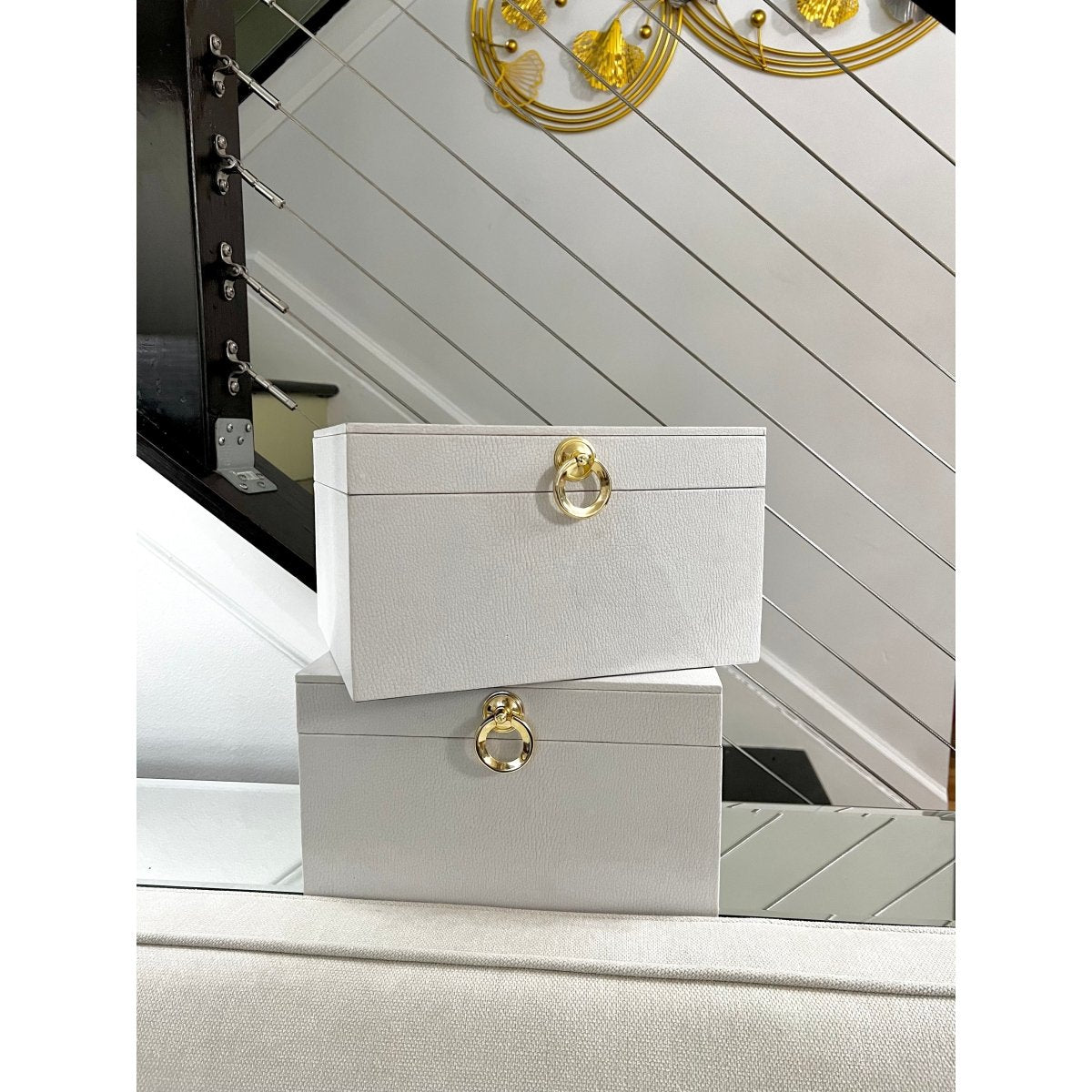 Set of 2 Faux Leather Boxes/ With Gold Accent – DesignedBy The Boss