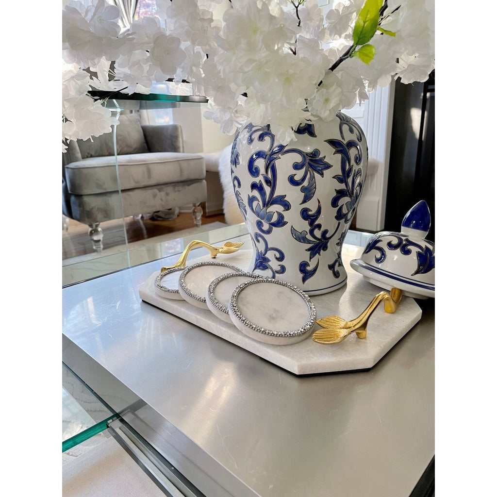 Set of 4 Marble Coasters with Silver Details – DesignedBy The Boss