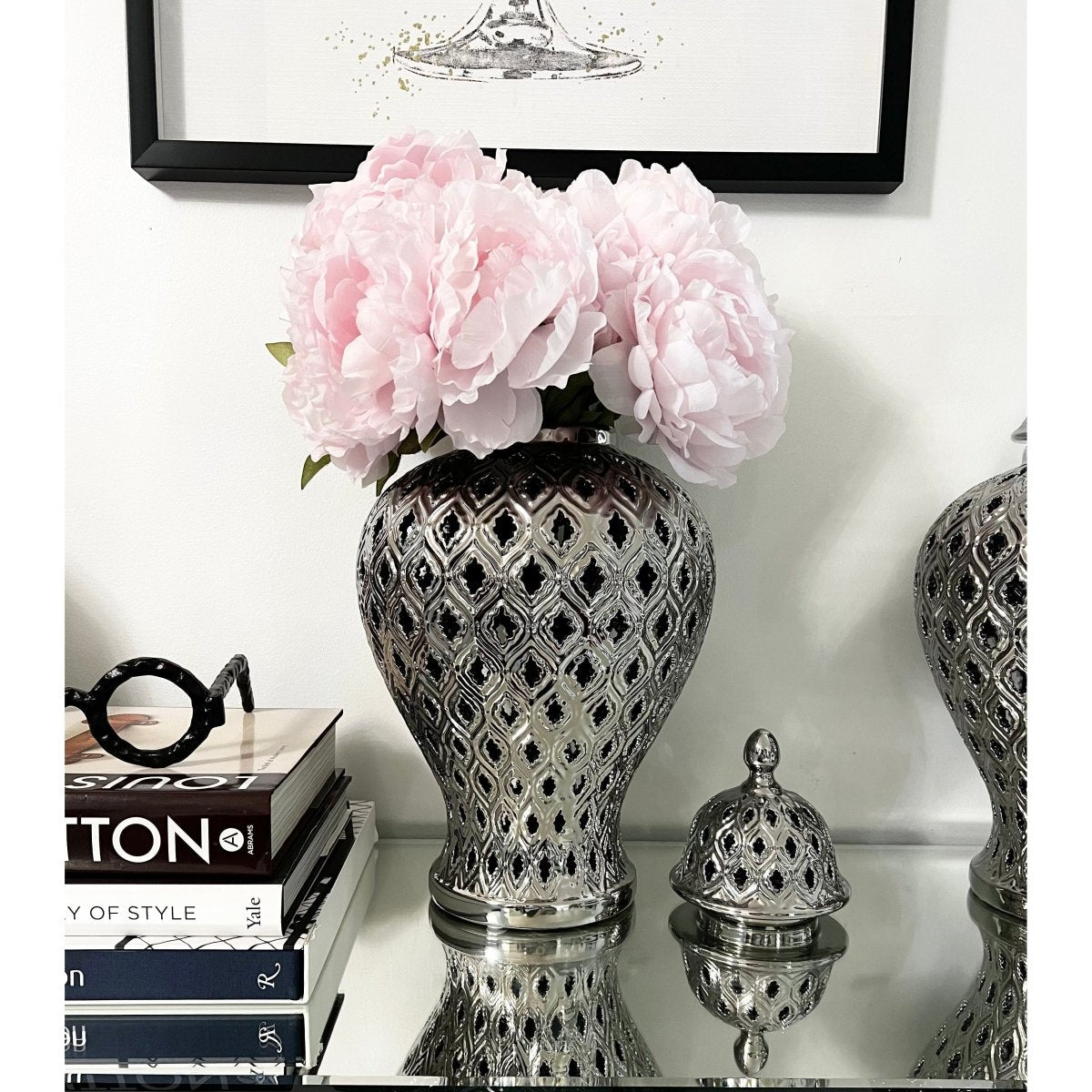 Silver Metallic Pierced Ginger Jar - Glam Ginger (Available in 2 sizes ...