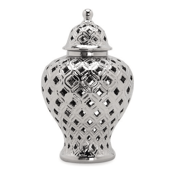 Silver Metallic Pierced Ginger Jar - Glam Ginger (Available in 2 sizes ...