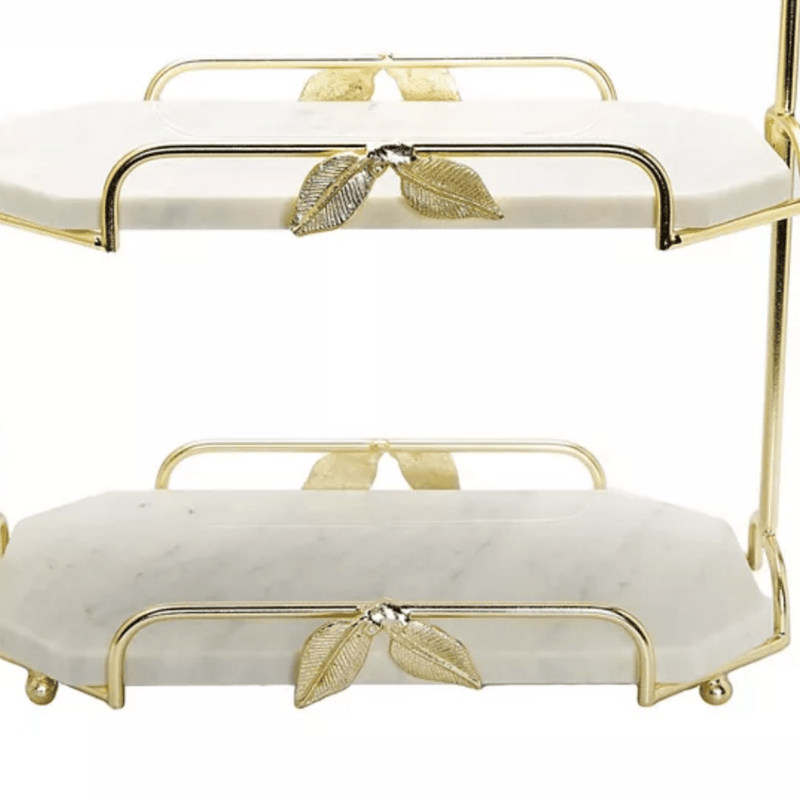 Two Tiered Marble Stand with Gold Leaf Design – DesignedBy The Boss