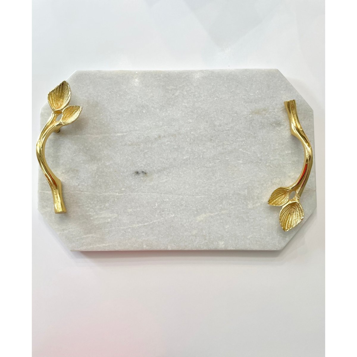 White Marble Serving Tray with Gold Metal Handles – DesignedBy The Boss