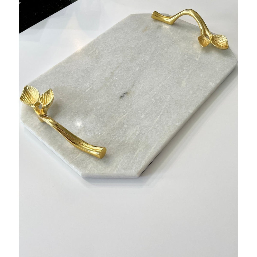 White Marble Serving Tray with Gold Metal Handles – DesignedBy The Boss