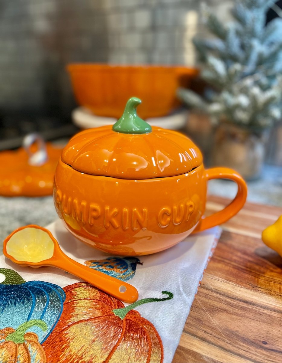 X-Large Ceramic Pumpkin Cup With Spoon – DesignedBy The Boss